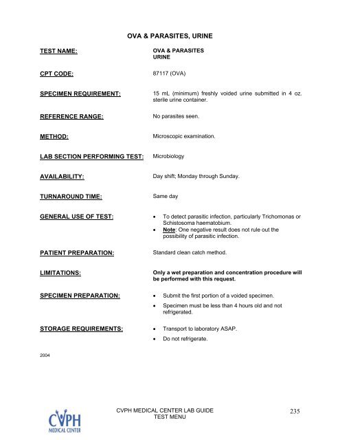 TEST NAME: OVA & PARASITE