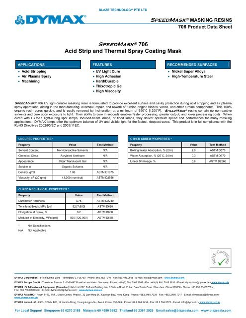 DYMAX 706 SpeedMask Product Data Sheet - Blaze Technology ...