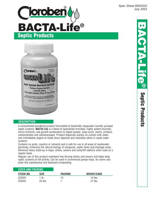 bacta-life spec sheet - Hercules Chemical Company