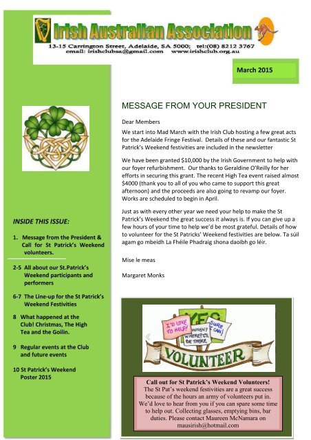 MESSAGE FROM YOUR PRESIDENT