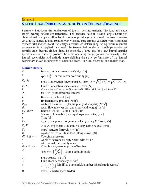 Static load performance of plain journal bearings