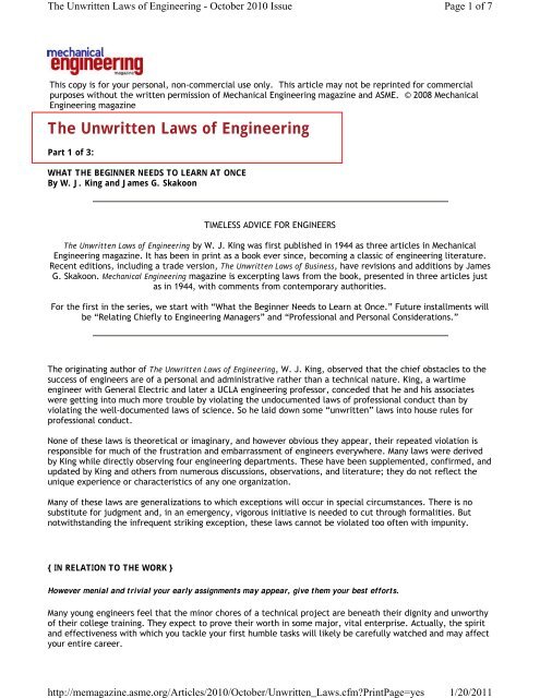 ASME The Unwritten Laws of Engineering