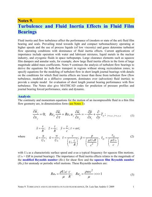 Turbulence and Fluid Inertia Effects in Fluid Film Bearings