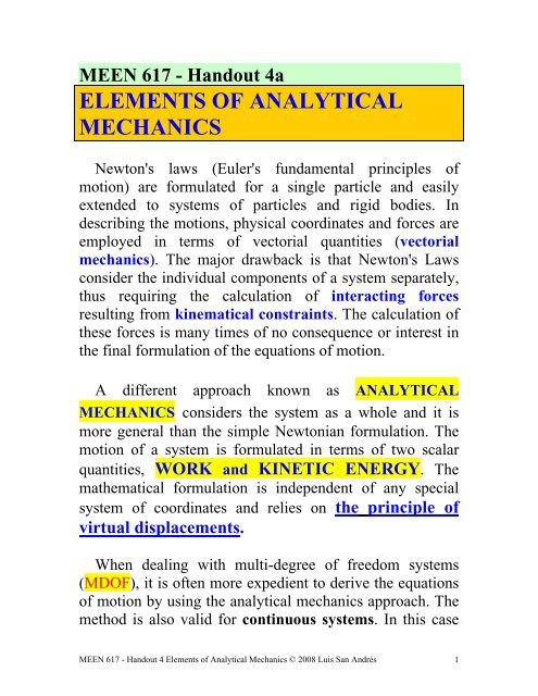 Elements of analytical dynamics