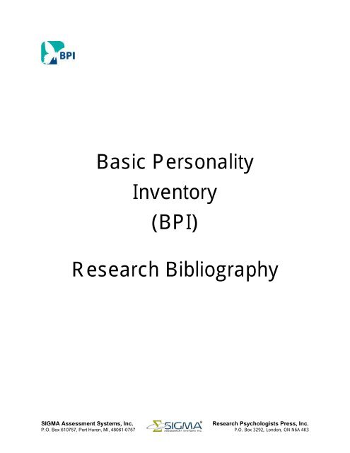Basic Personality Inventory - Sigma Assessment Systems, Inc.