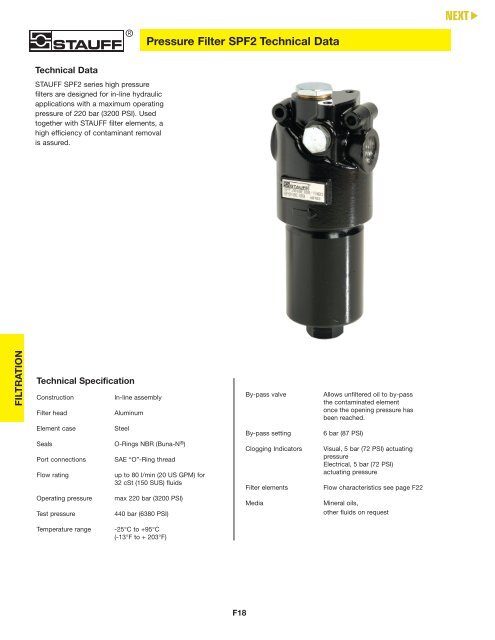 Stauff Hydraulic Filtrationâ Pressure Filter SPF2