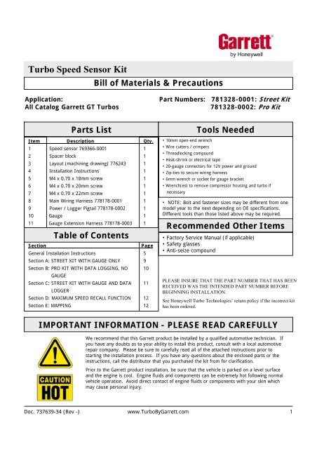 Turbo Speed Sensor Kit - Garrett