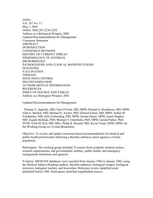 JAMA report - Analyzing The Anthrax Attacks