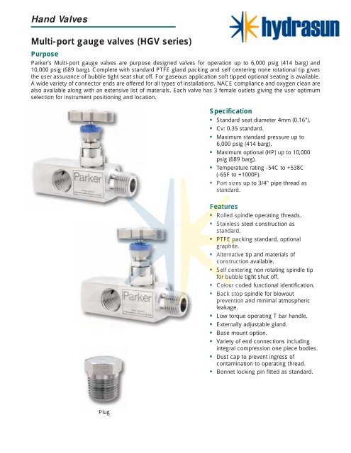 Hand Valves Multi-port gauge valves (HGV series) - Hydralink
