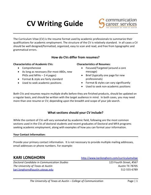 CV Writing Guide - College of Communication - The University of ...