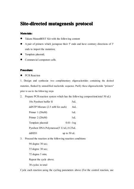 Site-directed mutagenesis protocol - iGEM '09