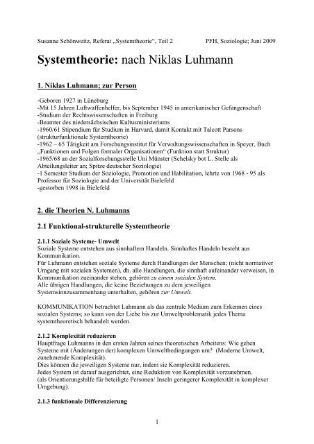 Systemtheorie: nach Niklas Luhmann - PFHonline.de