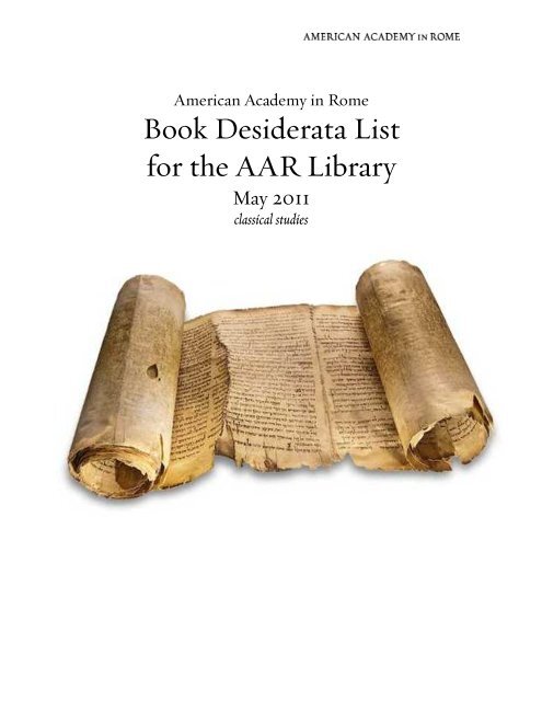 Book Desiderata List for the AAR Library - American Academy in ...