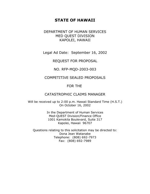 detailed rfp - Department of Human Services Med Quest Division