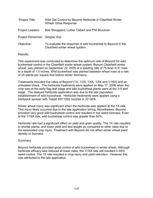 Wild Oat Control by Beyond Herbicide in Clearfield Winter Wheat