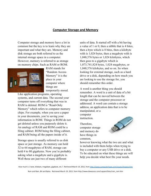 Computer Storage and Memory