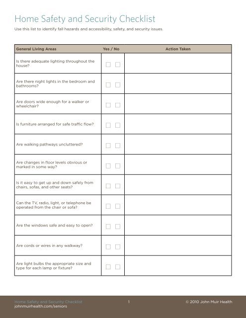Home Safety and Security Checklist - John Muir Health