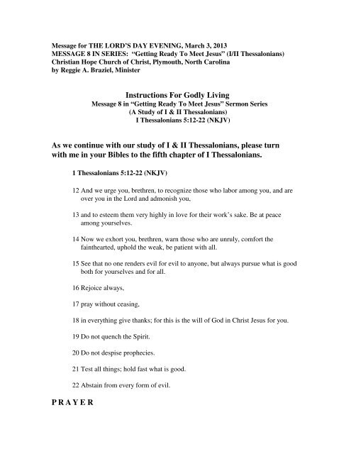 Instructions For Godly Living - Christian Hope Church Home