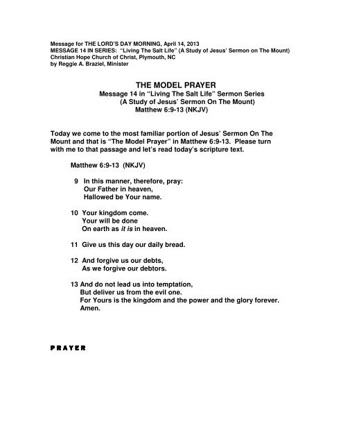 The Model Prayer - Christian Hope Church Home