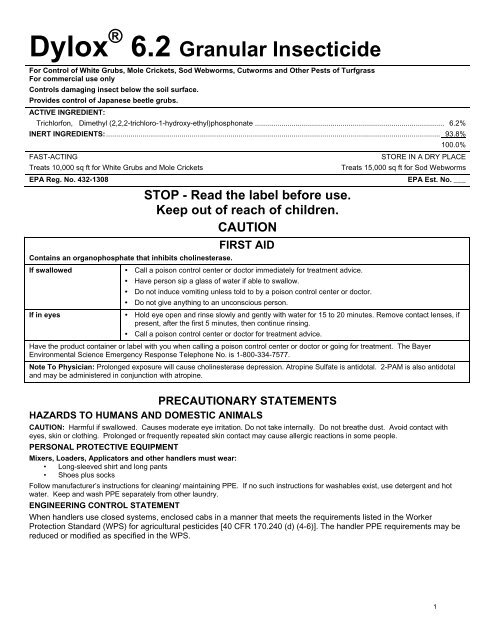 Read the label ...DyloxÂ® 6.2 Granular Insecticide - Ventura Grain