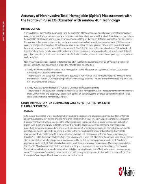 Technical Bulletin, Pronto-7 Accuracy - Masimo