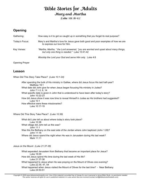 Handout - Bible Stories for Adults