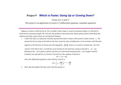 Project 9 Which is Faster, Going Up or Coming Down?