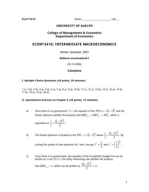 Winter 2007 Midterm 1 - University of Guelph Exam Network
