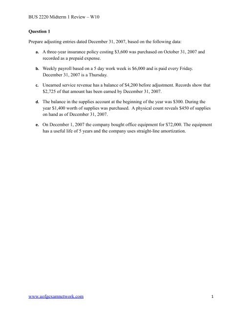 BUS 2220 Midterm 1 Review - University of Guelph Exam Network