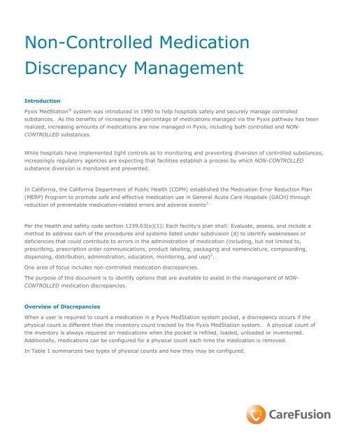 Non-Controlled Medication Discrepancy Management - The Pyxis ...
