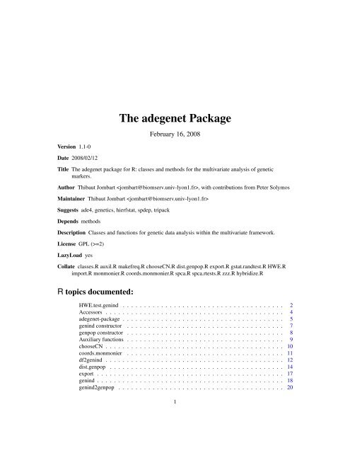 The adegenet Package - NexTag Supports Open Source Initiatives