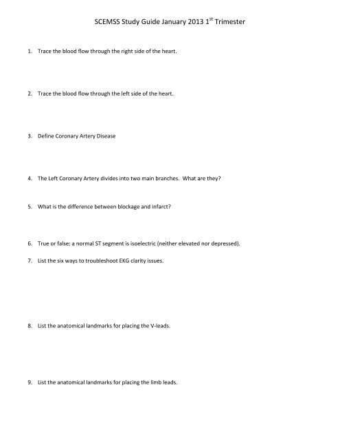 Cardiac, STEMI, and 12-Lead Review Study Guide ALS-ILS-BLS