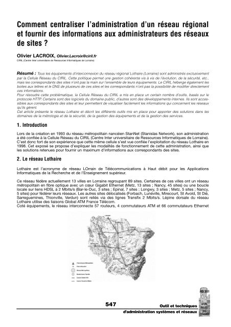 Comment centraliser l'administration d'un rÃ©seau ... - Jres2001