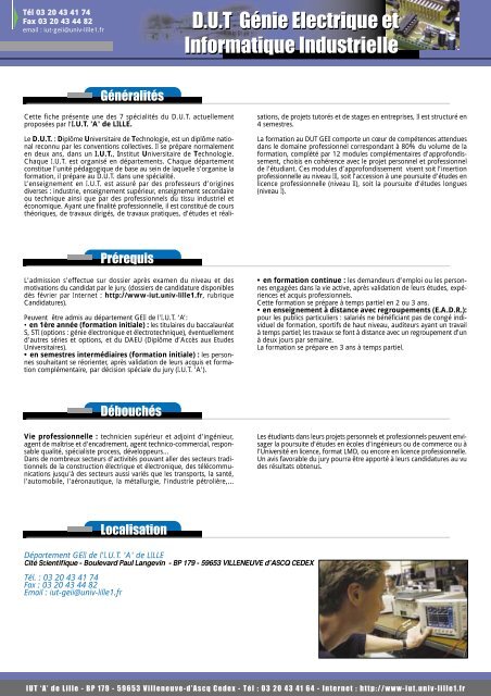 D.U.T GÃ©nie Electrique et Informatique Industrielle ... - IUT A de Lille