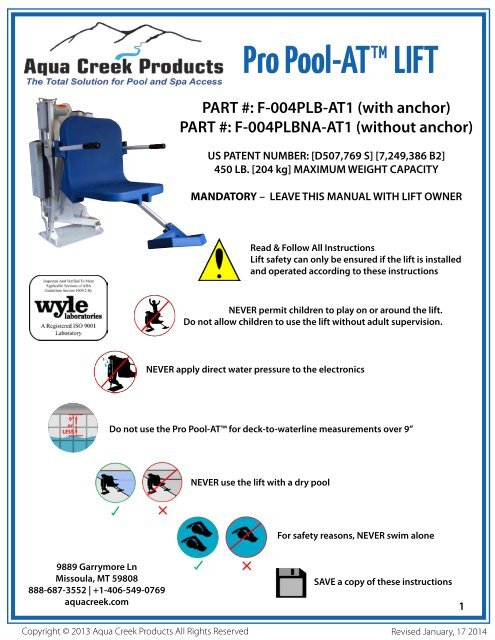 Pro Pool Lift Manual - Aqua Creek Products