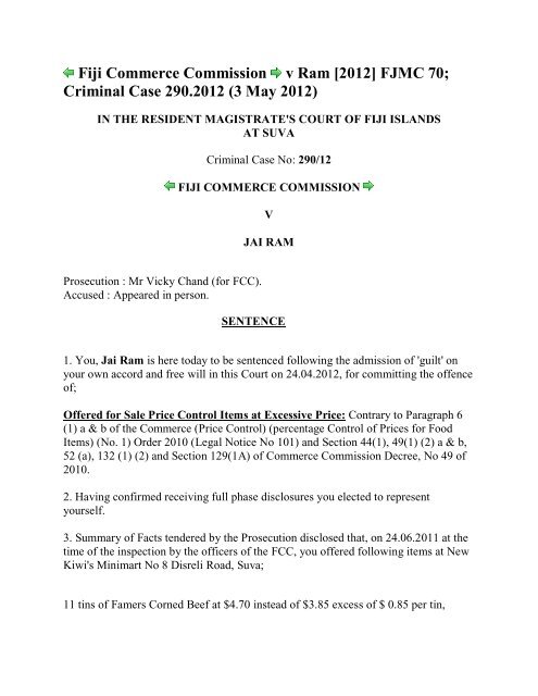 Fiji Commerce Commission vs Jai Ram Bhai - The Commerce ...