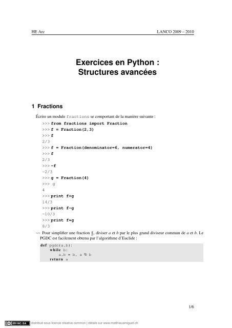Exercices en Python : Structures avancÃ©es - Matthieu Amiguet