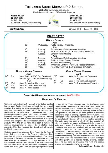 principal's report - The Lakes South Morang P-9 School