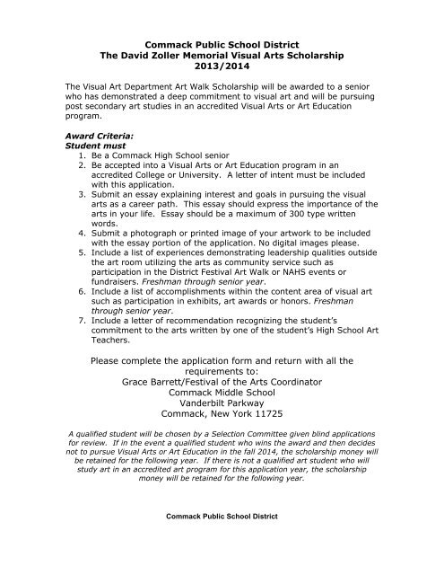 David Zoller Memorial Visual Art Scholarship Application