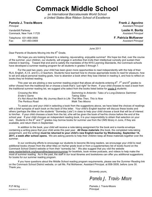 8th Grade Parent Letter, Summaries & Packet - Commack Union ...