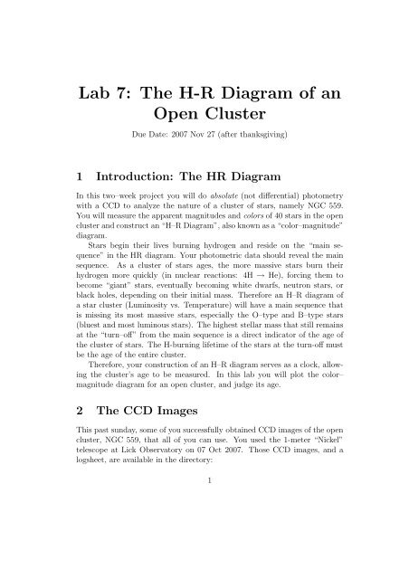 Lab 7: The H-R Diagram of an Open Cluster - UGAstro