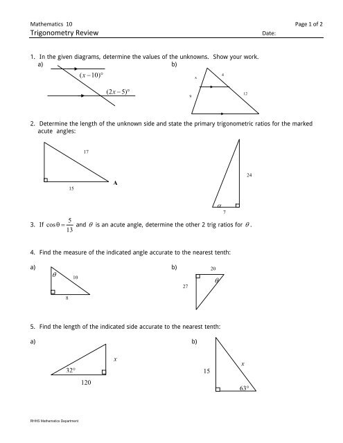 Trigonometry Review - RHHS - Math