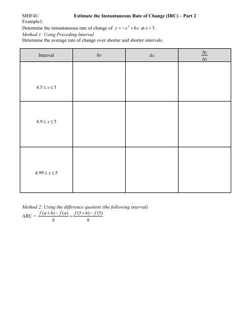 5 - Estimate the Instantaneous Rate of Change - 2 - RHHS - Math