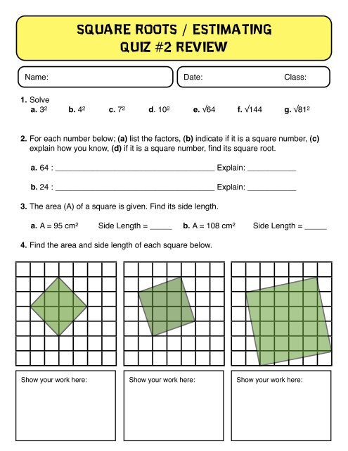 Square Roots / Estimating Quiz #2 Review - Mr. Lingley's Wikispace