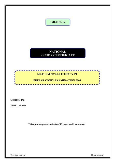 NATIONAL SENIOR CERTIFICATE GRADE 12 - Maths Excellence