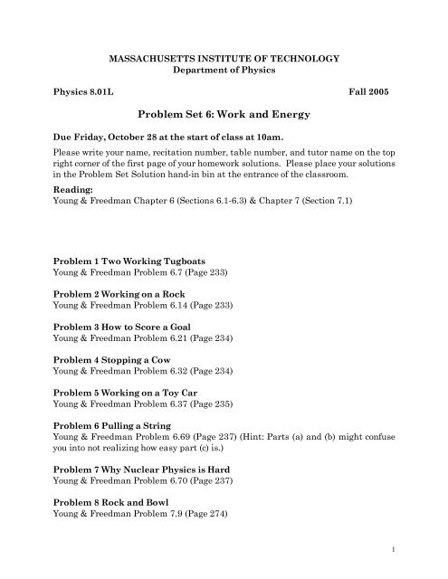 Problem Set 6: Work and Energy