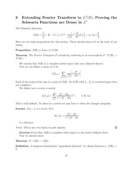 8 Extending Fourier Transform to L 2(R), Proving the Schwartz ...