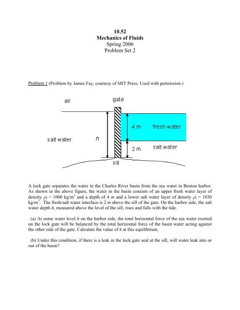 10.52 Mechanics of Fluids Spring 2006 Problem Set 2