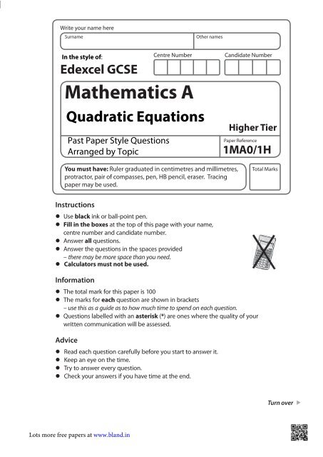 Quadratic Equations Questions And Answers Gcse - Tessshebaylo