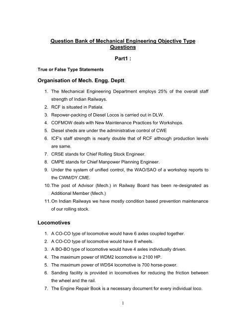 Question Bank of Mechanical Engineering Objective Type Questions ...